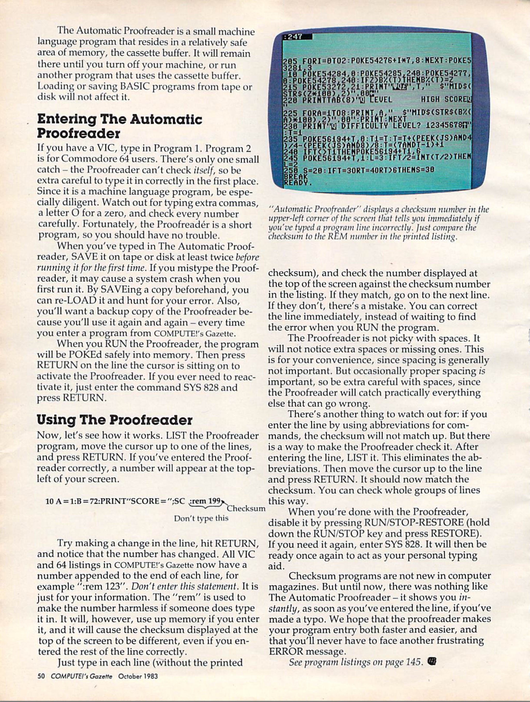 COMPUTE!’s Automatic Proofreader (Charles Brannon) – Gaming Alexandria