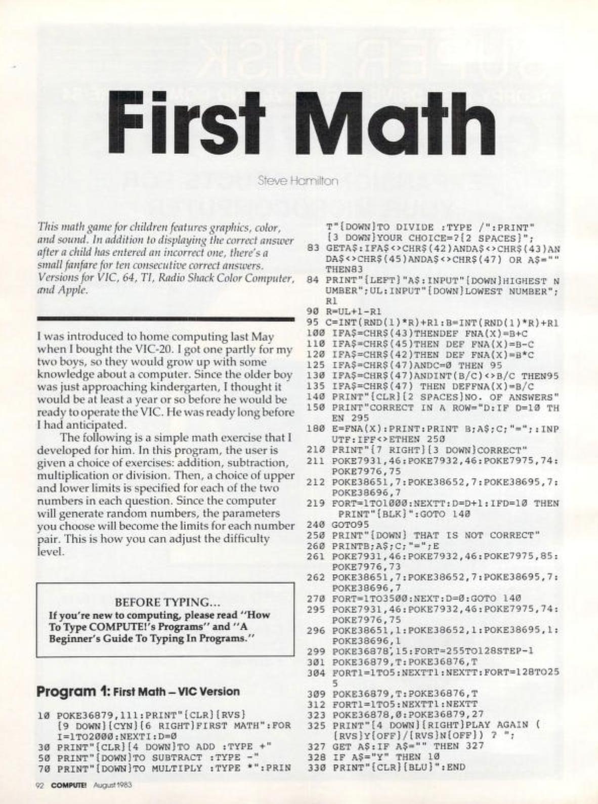 First Math (Steve Hamilton) – Gaming Alexandria